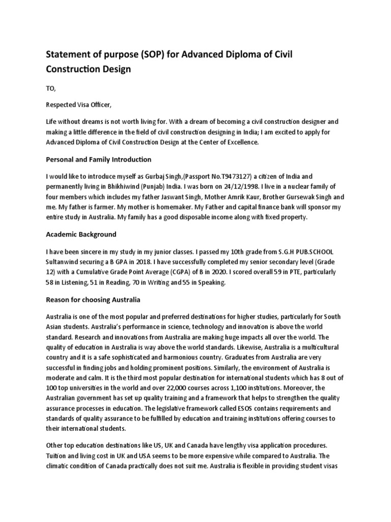 Sample Sop | PDF | International Student | Academic Degree