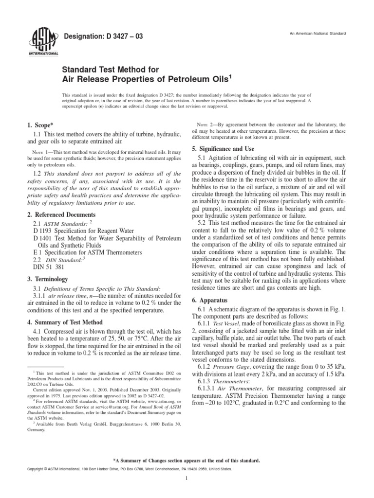 ASTM D3427-03 - Air Release Value | PDF | Thermometer | Density