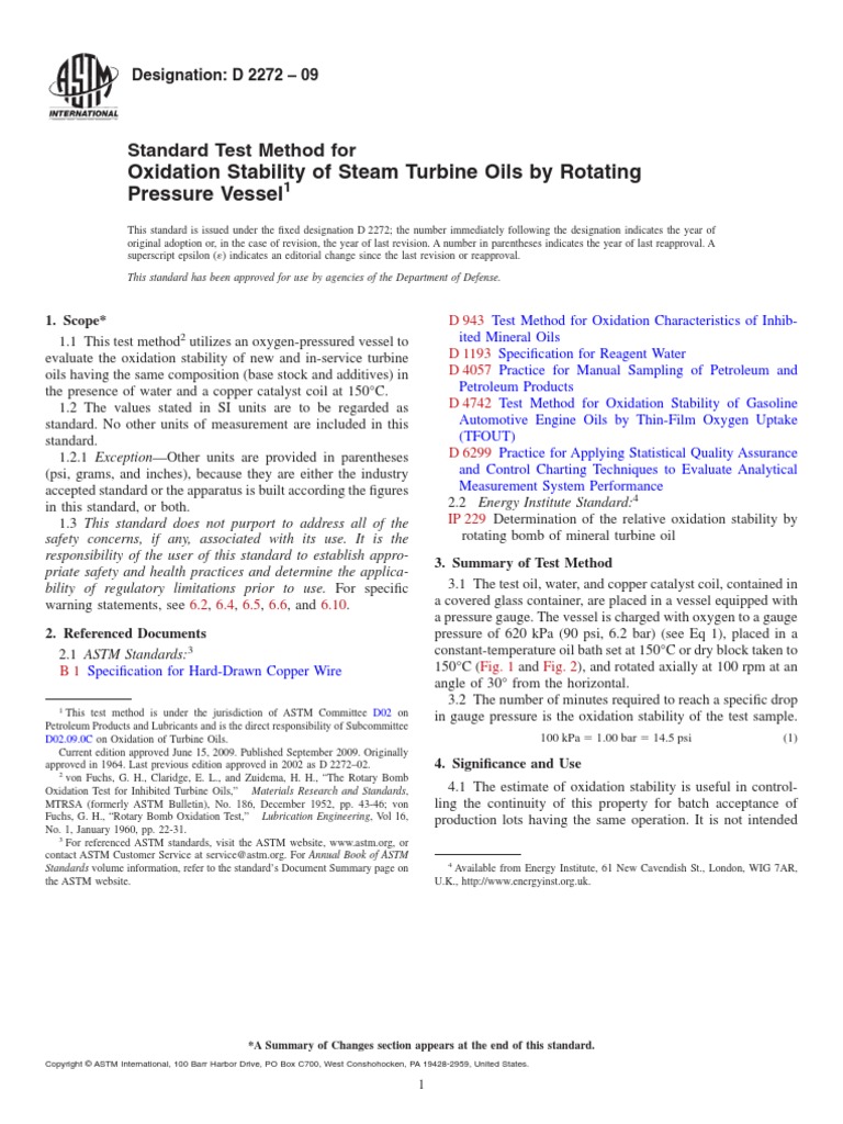 ASTM D2272-09 - Oxidation Stability | PDF | Ethanol | Water