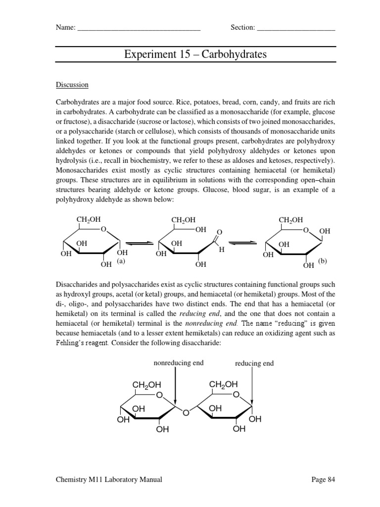 Experiment 15 - Carbohydrates | PDF | Carbohydrates | Hydrolysis