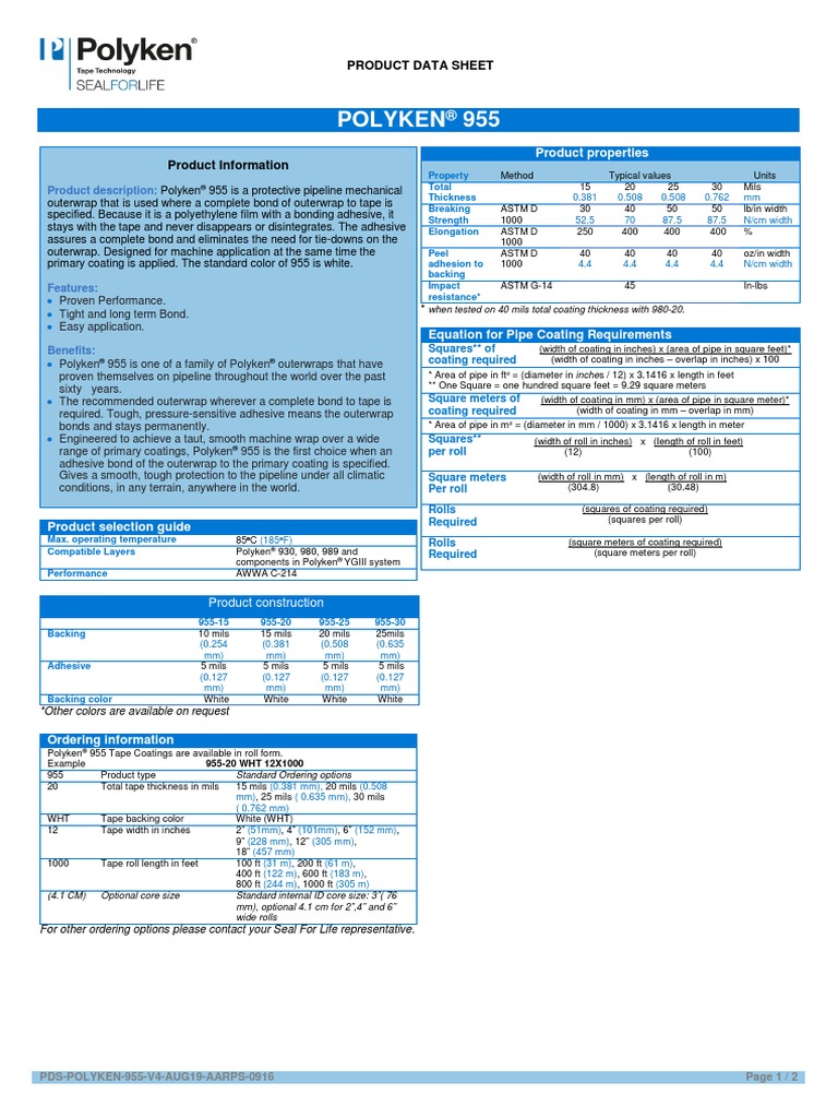 PDS Polyken 955 V4 Aug19 Aarps 0916 | PDF