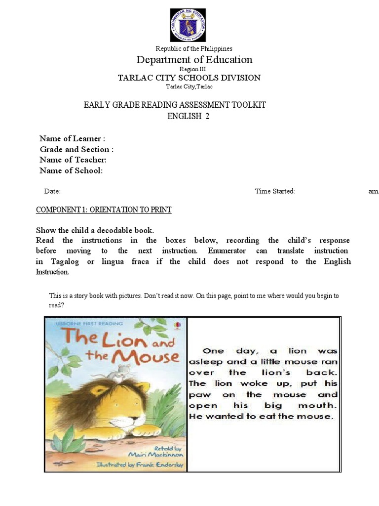 English 2 EGRA Reading Pre Assessment Material | PDF | Linguistics