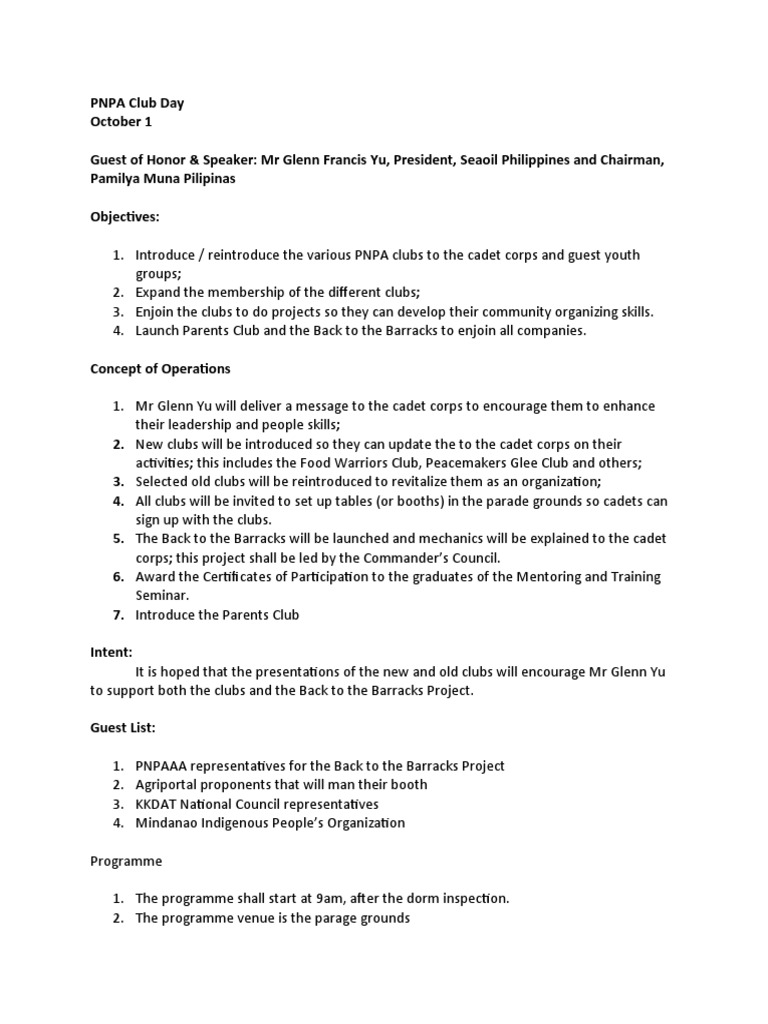 Oct 1 PNPA Club Day With Glen Yu | PDF