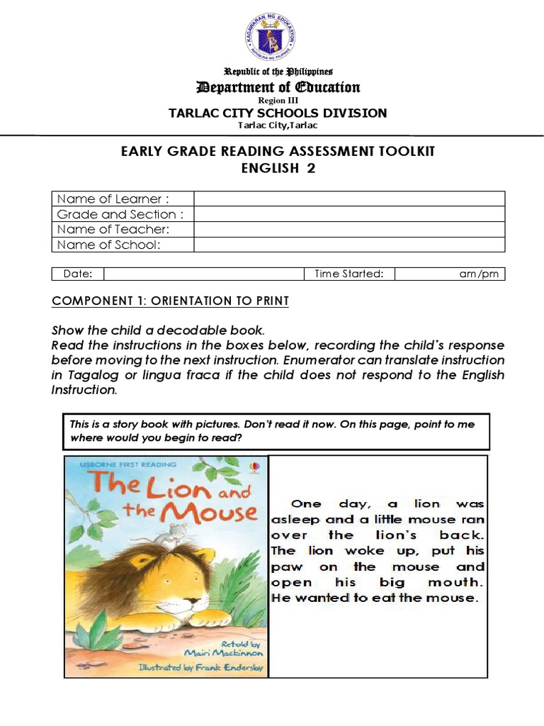 English 2 EGRA Reading Pre Assessment Material | PDF | Linguistics ...