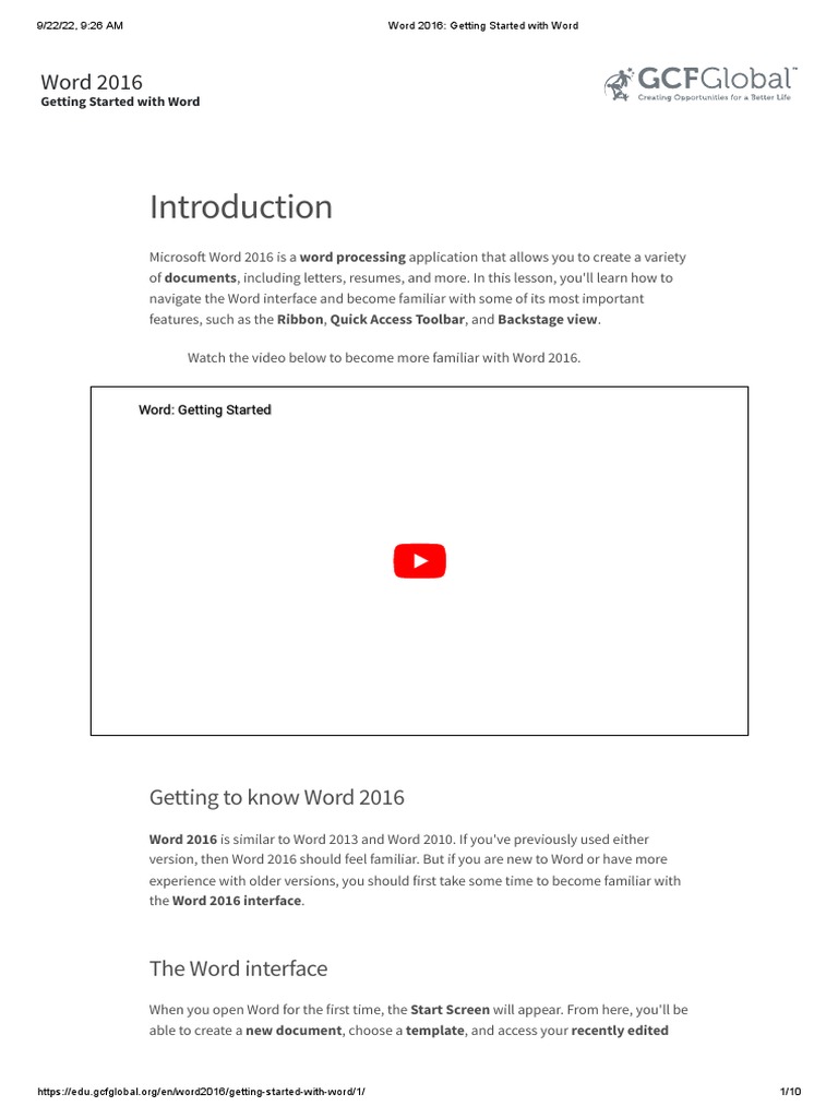 Word 2016 - Getting Started With Word (NOTA 1) | PDF | Microsoft Word ...