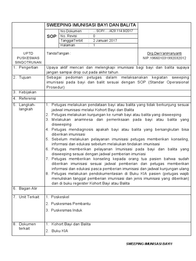Sop Sweeping Imunisasi Bayi Dan Balita | PDF