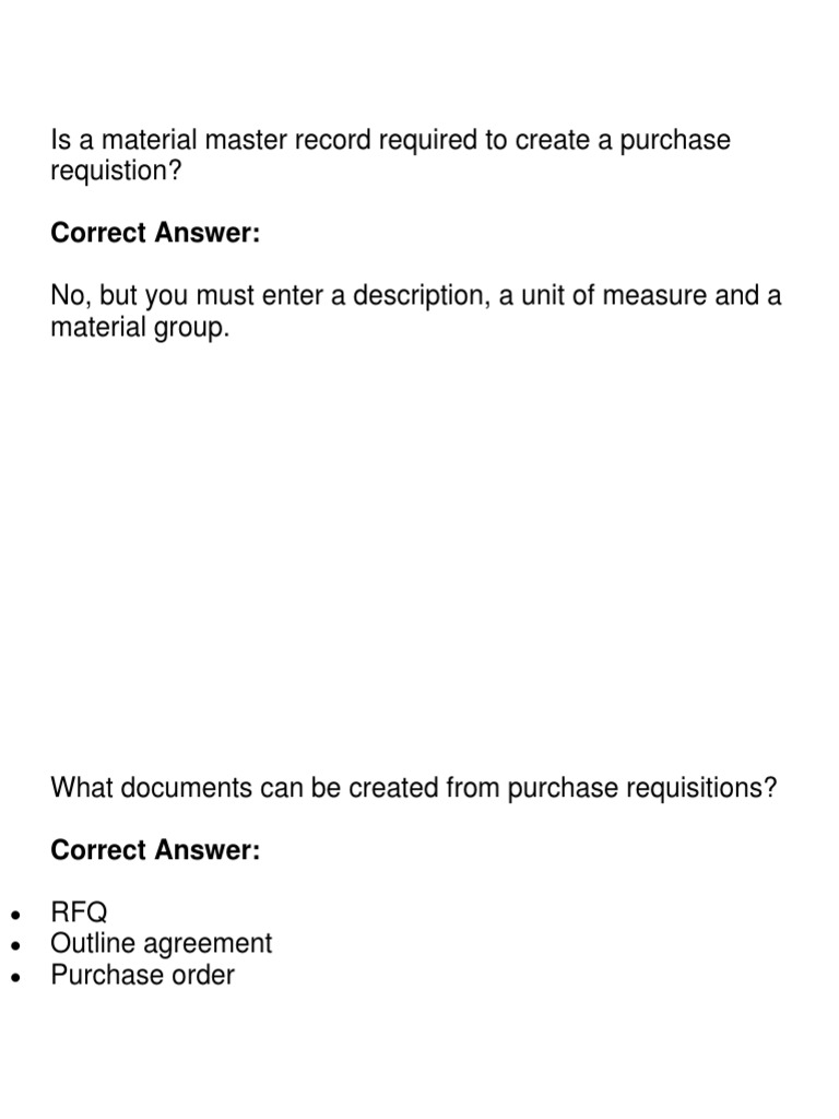 Is A Material Master Record Required To Create A Purchase Requistion? | PDF | Invoice | Debits ...