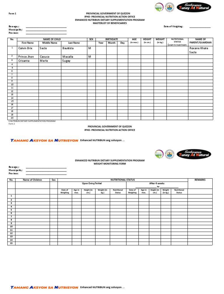 Form 1 Monitoring Form and Masterlist of Beneficiaries | PDF ...