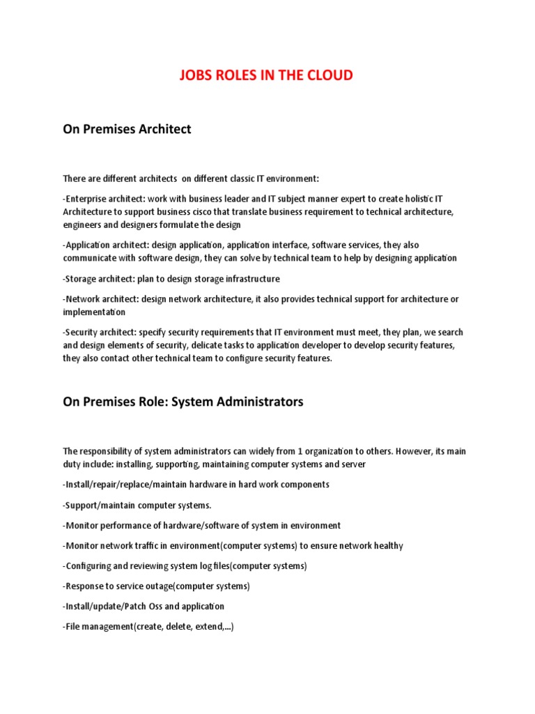 Jobs Roles in The Cloud | PDF | Computer Network | Databases