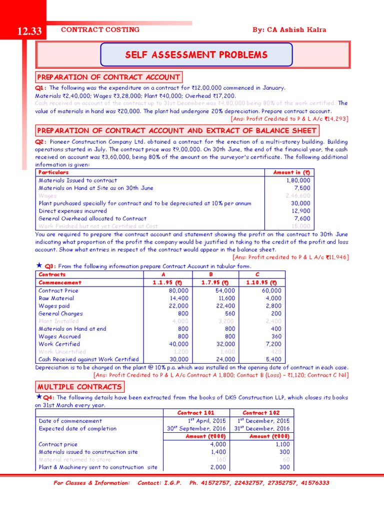 Contract Costing Unsolved Pdf Expense Income Statement