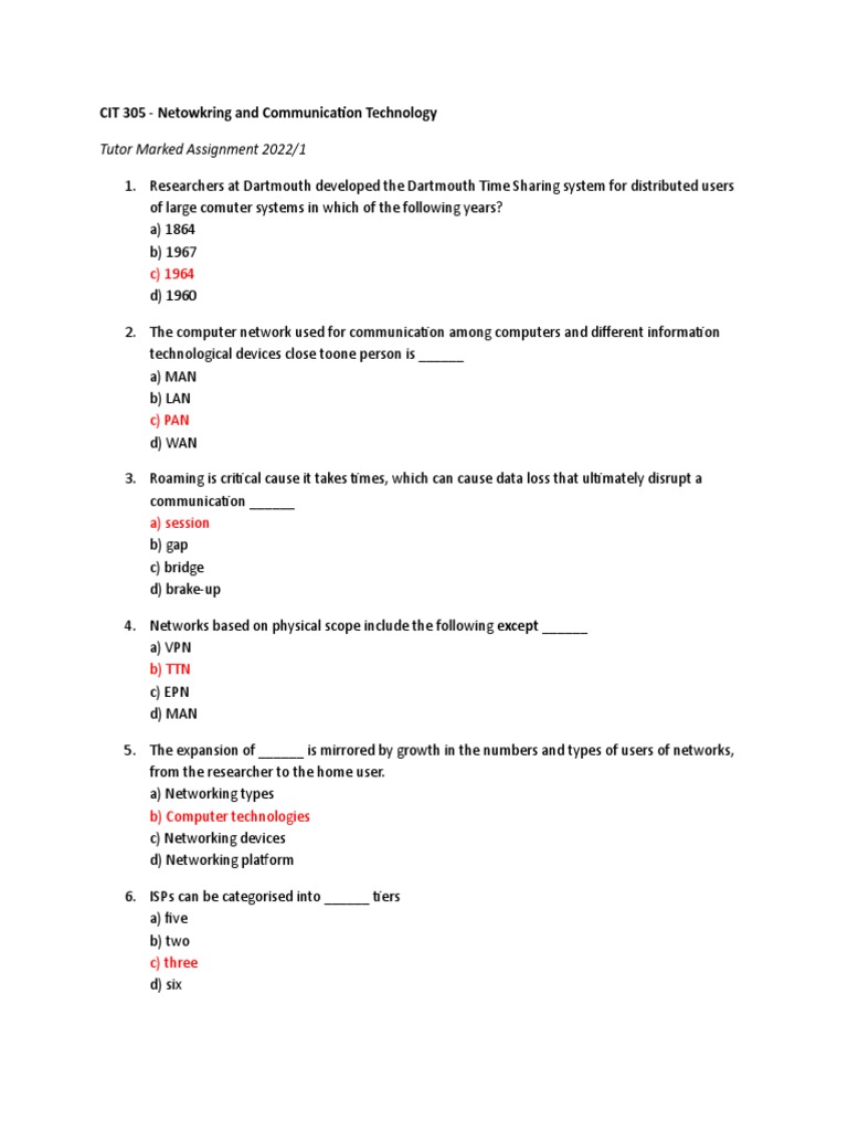 Tma Cit 305 | PDF | Computer Network | Internet Protocol Suite