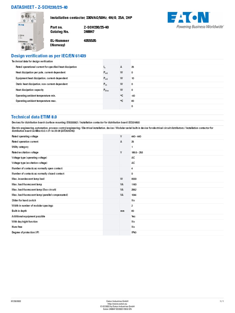 Eaton 248847 Z SCH230 25 40 en - GB | PDF | Technology & Engineering