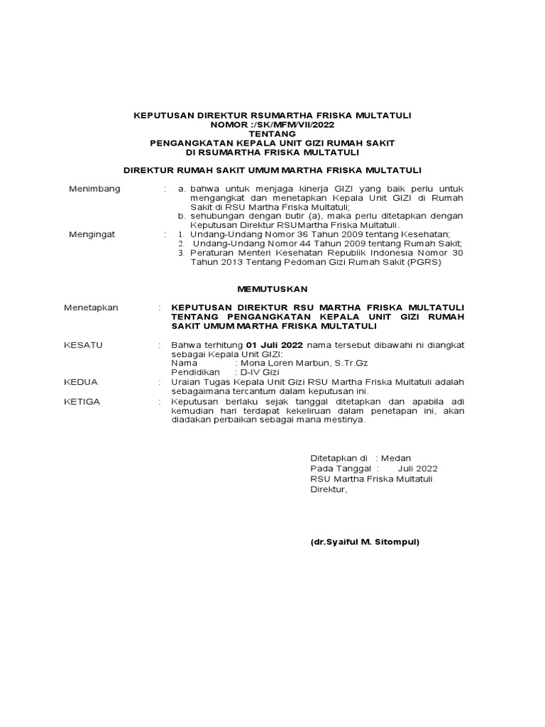 SK Kepala Gizi | PDF
