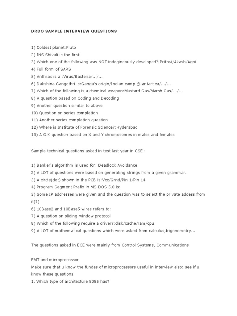 Drdo Sample Interview Questions Pdf Electronic Circuits Radar 
