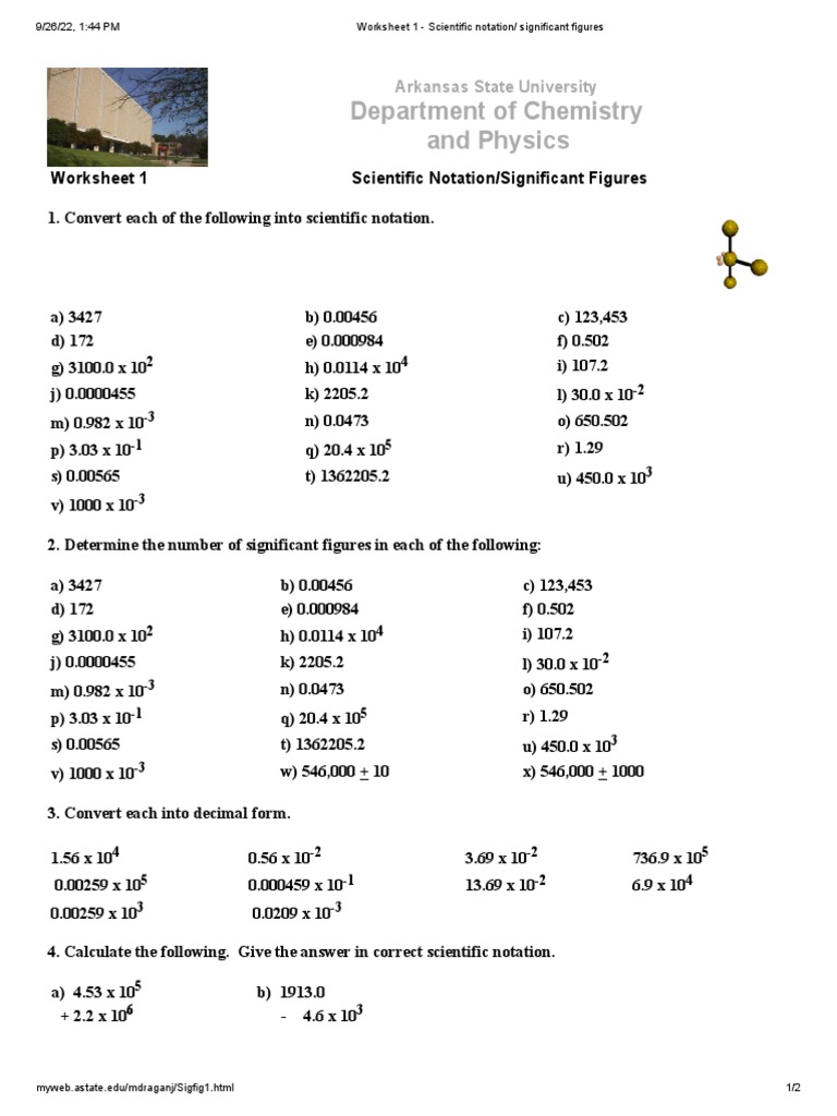 Worksheet 1 - Scientific Notation - Significant Figures | PDF ...