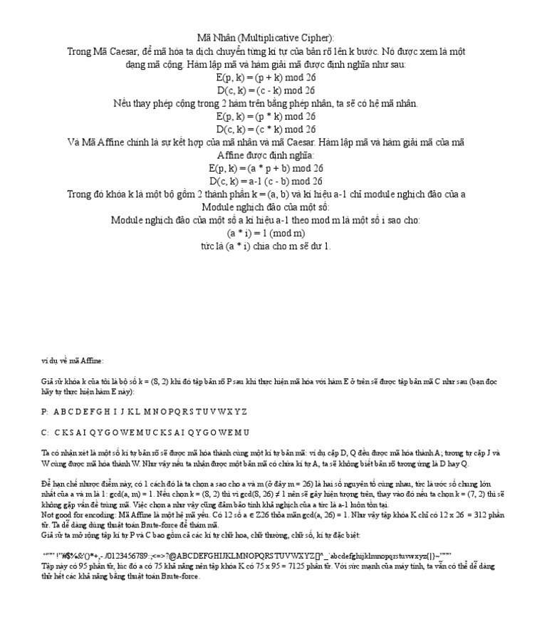Mã Nhân (Multiplicative Cipher) | PDF