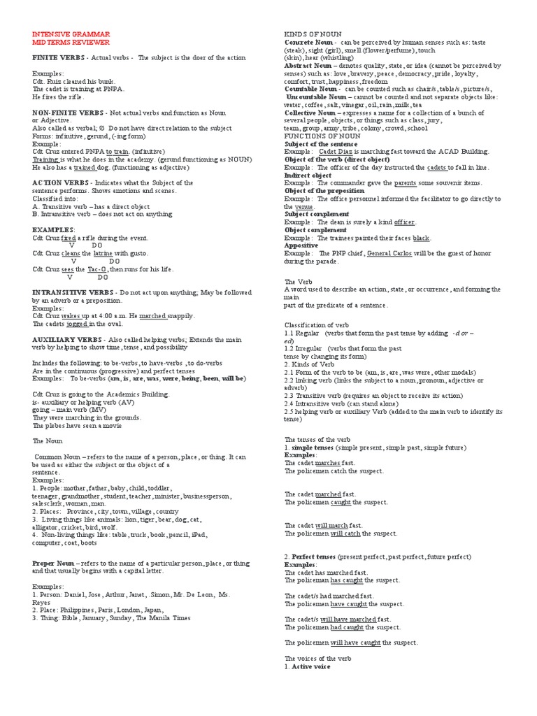 Intensive Grammar Midterms | PDF | Verb | Noun