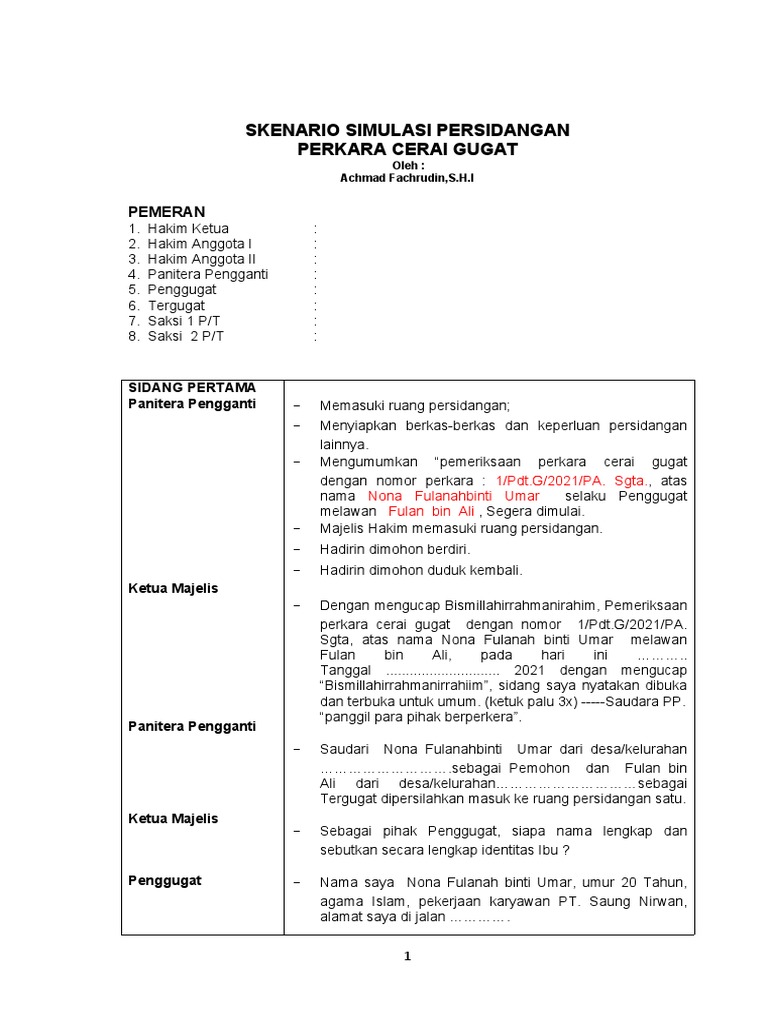 Skenario Sidang Semu Cerai Gugat | PDF