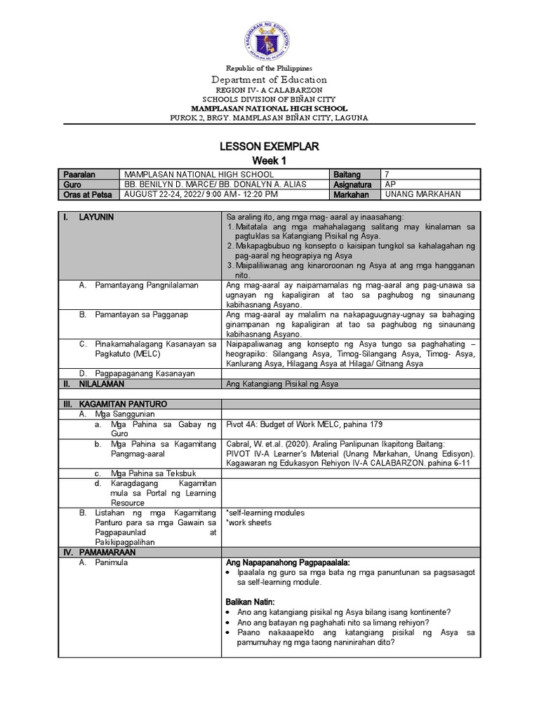 Lesson Exemplar Week 1: Department of Education | PDF