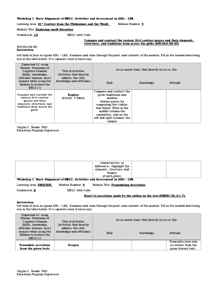 Workshop 1 Basic Alignment of MELC ESTRADA 2 | PDF | Learning | Knowledge Workshop 1 Basic Alignment of MELC ESTRADA 2 | PDF | Learning | Knowledge