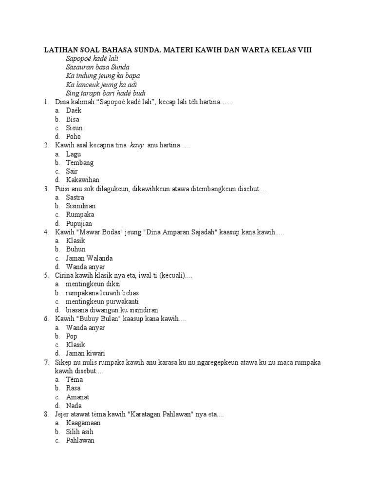 Latihan Soal B, Sunda Kawih +warta | PDF