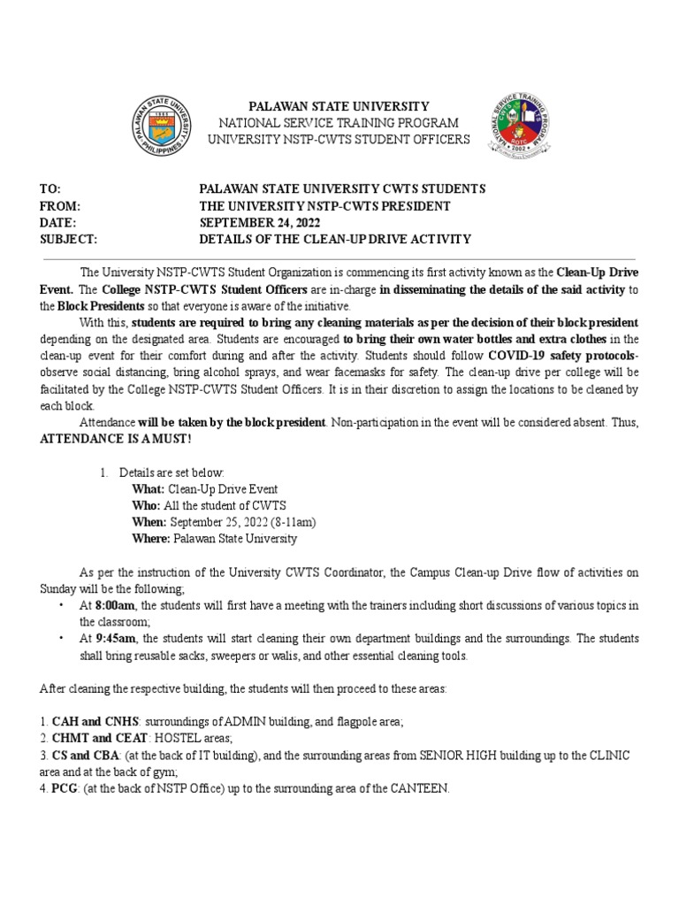 CWTS Clean-Up Drive Details | PDF | Business