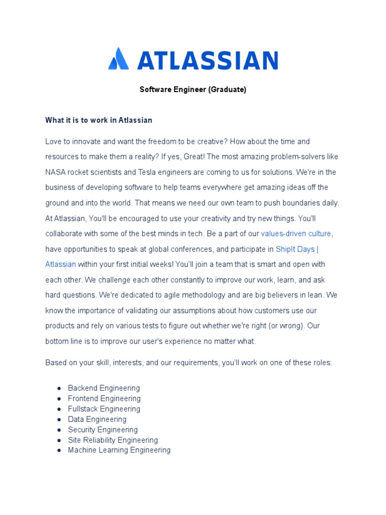 Atlassian - Full-Time Grad Job Description | PDF | Engineering | Software