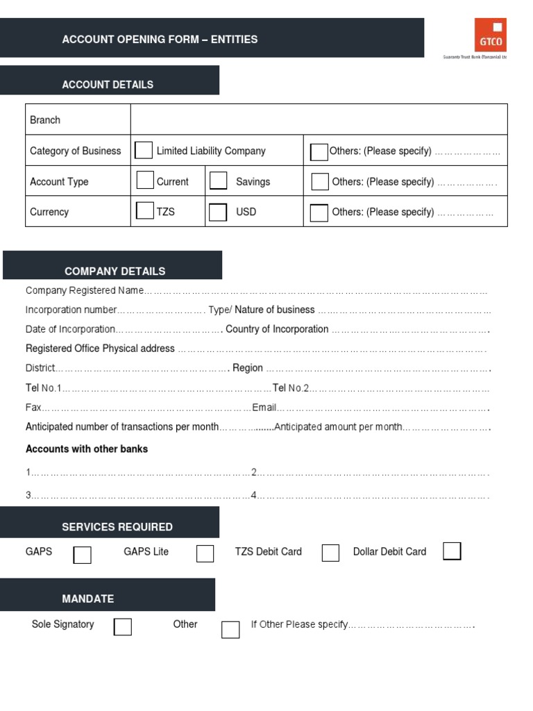 Account Opening Form for Businesses | PDF