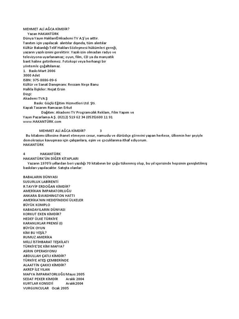 Hakan Turk - Mehmet Ali Agca Kimdir | PDF