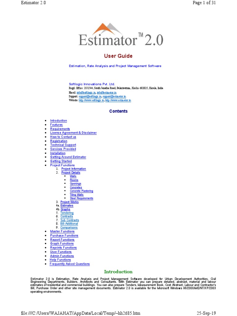 Estimator 2.0 User Guide | PDF | Menu (Computing) | Keyboard Shortcut