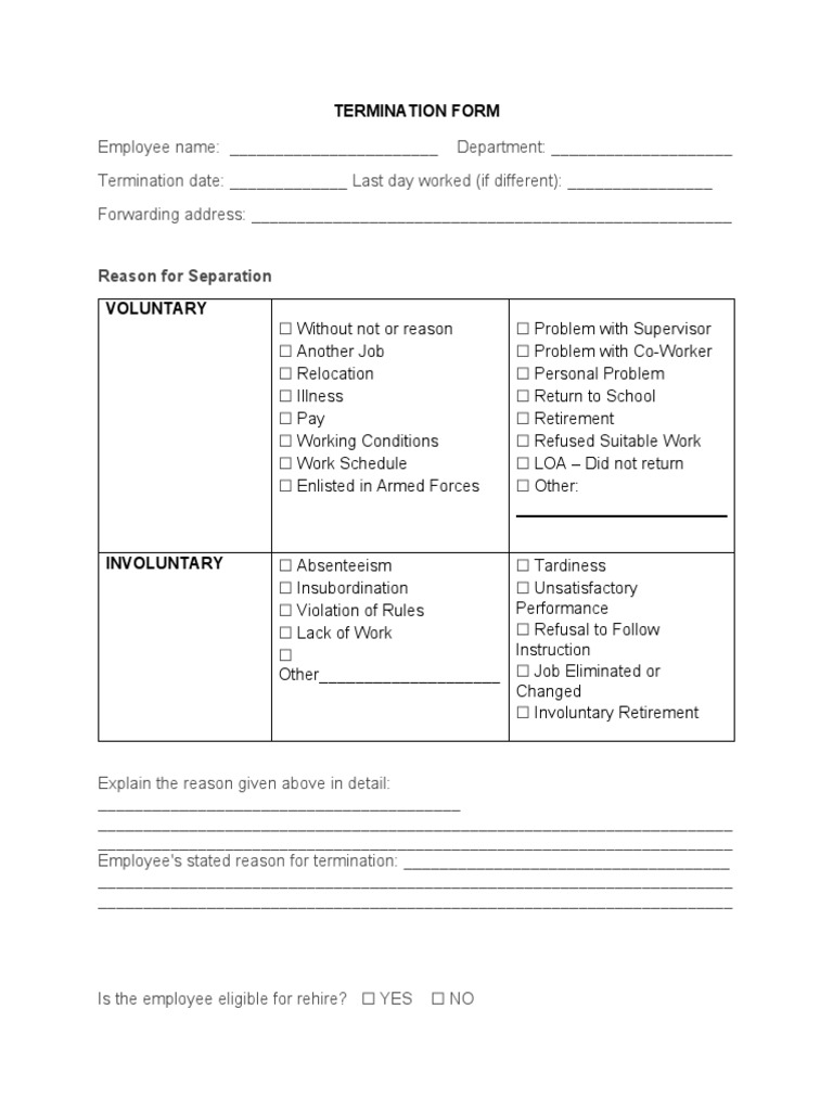 Termination Form | PDF | Employee Relations | Labor