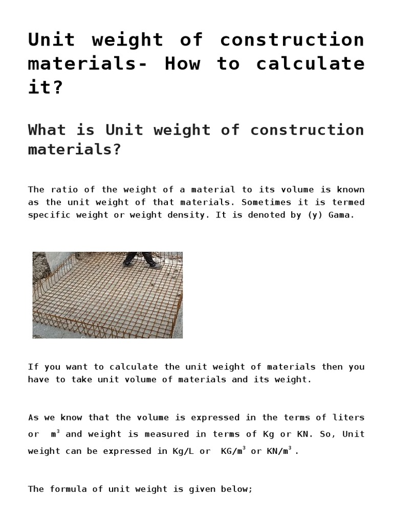 Unit Weight of Construction Materials-How To Calculate It? | PDF | Rock ...