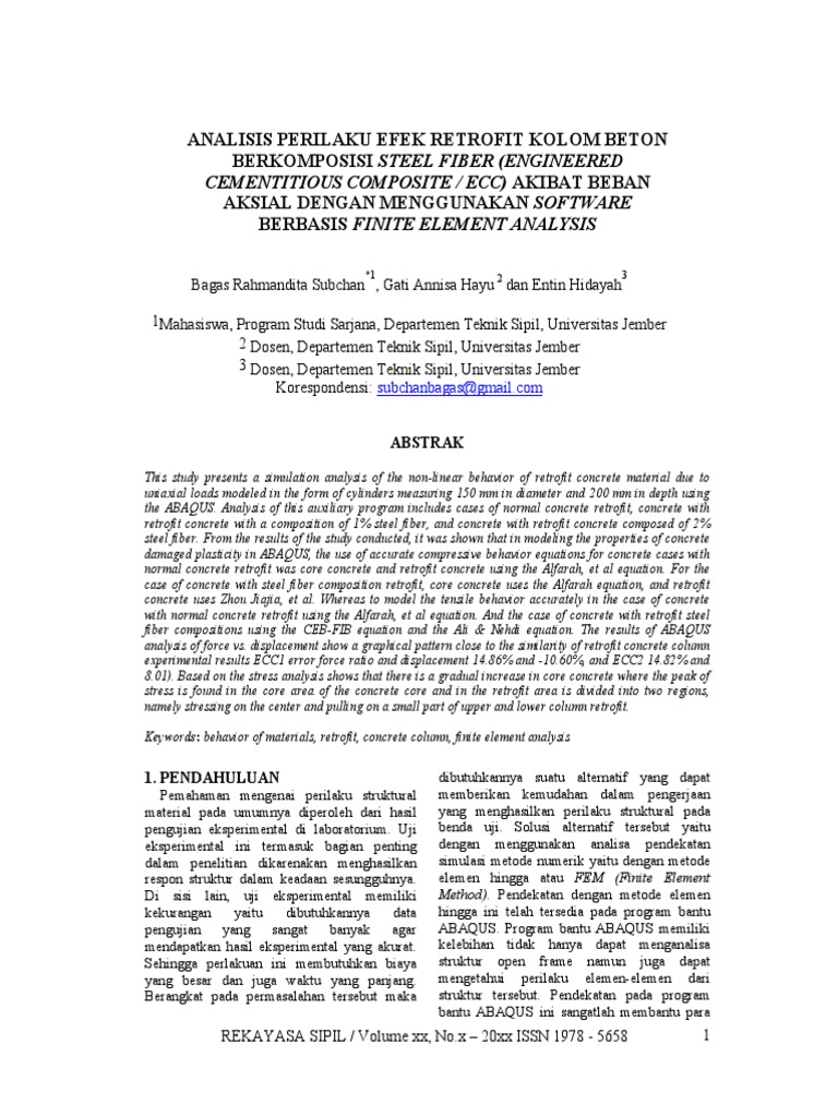 Analisis Perilaku Efek Retrofit Kolom Beton Berkomposisi Steel Fiber ...