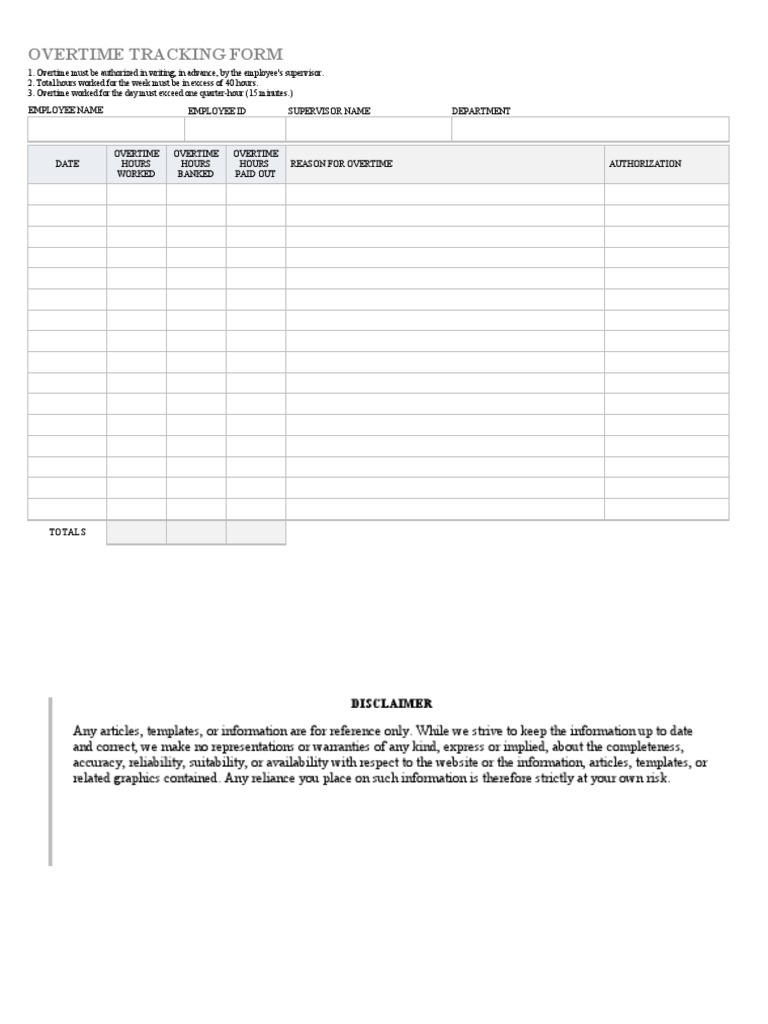 BF Overtime Tracking Form 10678 - WORD | PDF | Business | Business Law