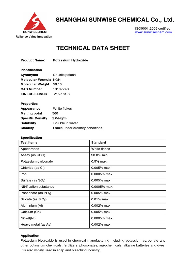 TDS Potassium Hydroxide Flakes | PDF