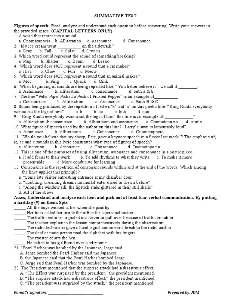 SUMMATIVE TEST | PDF | Linguistics | Human Communication