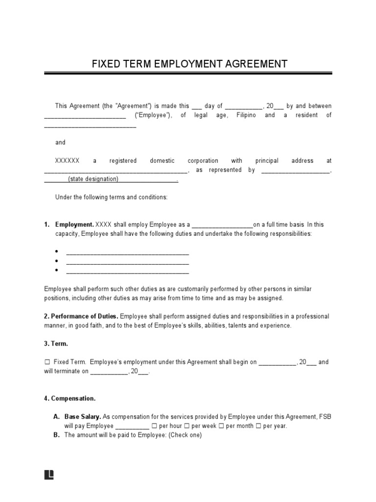 Fixed Term Employment Contract Template | PDF | Employment | Overtime