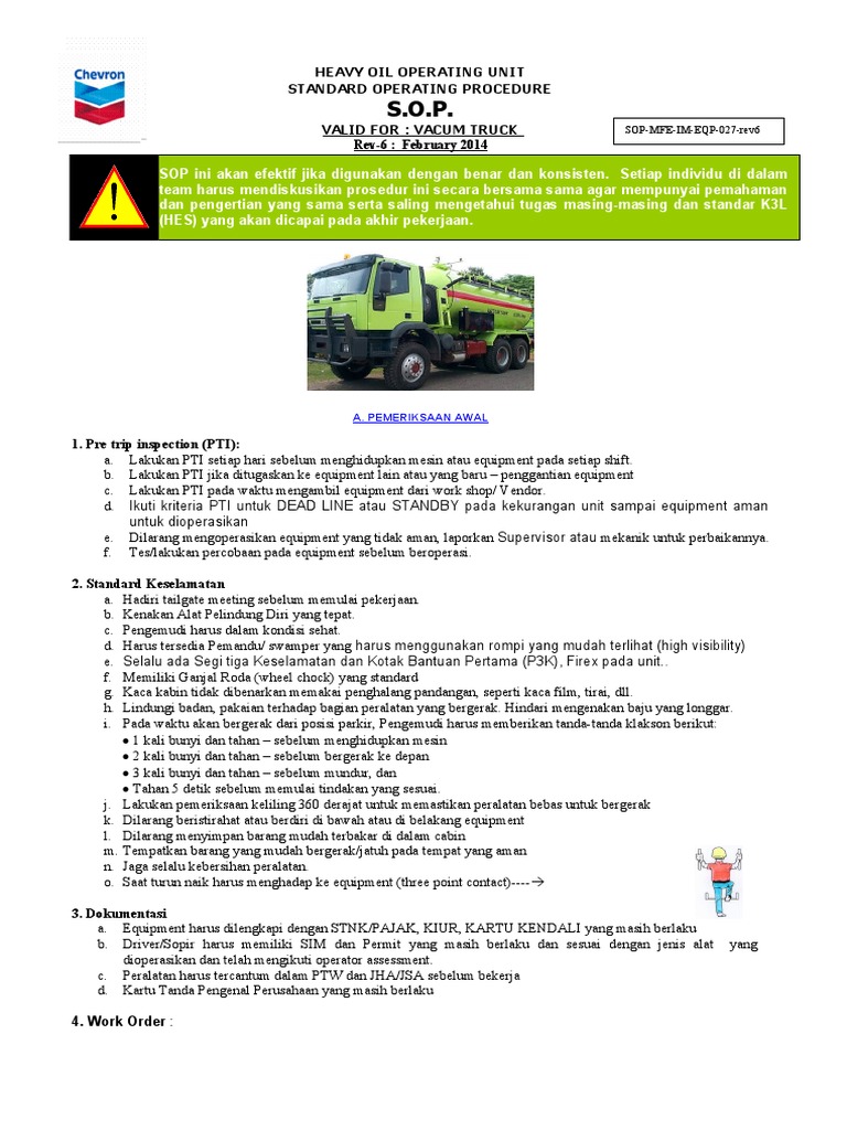 SOP 27 Vacum Truck Rev | PDF | Bisnis | Teknologi & Rekayasa