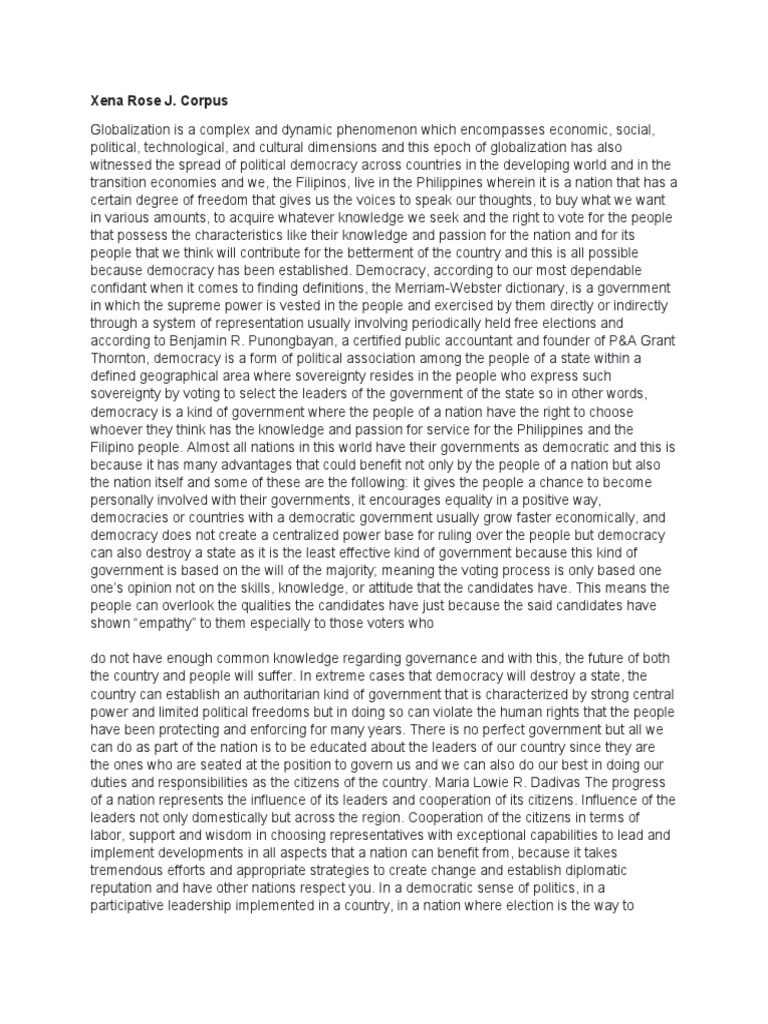 Contemporary World Reflection Paper Robert | PDF | Democracy ...