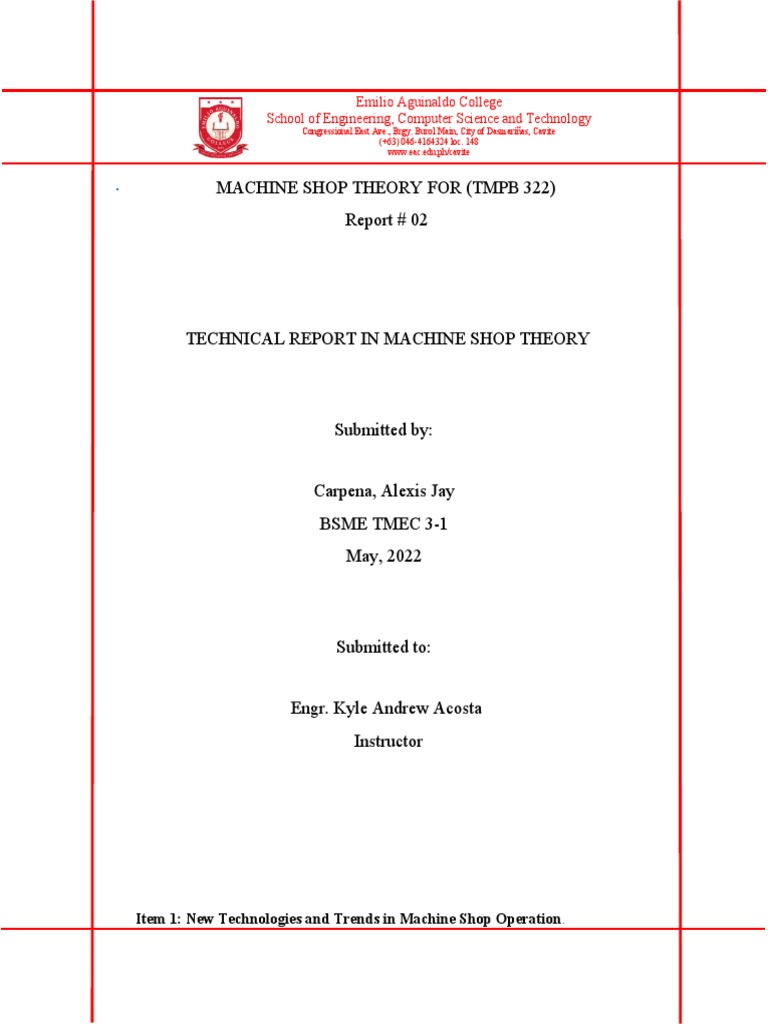 Machine Shop Theory Technical Report Finals | PDF | Machining ...
