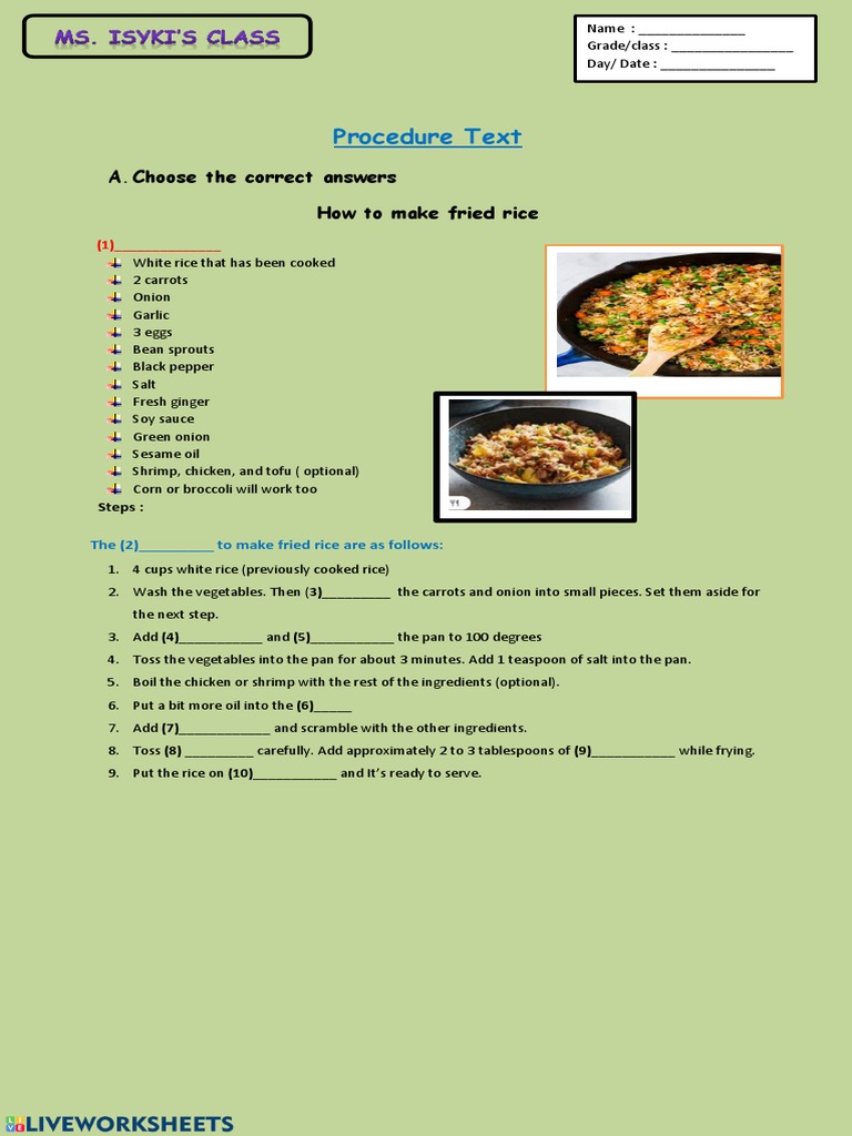 Procedure Text: A. Choose The Correct Answers How To Make Fried Rice ...