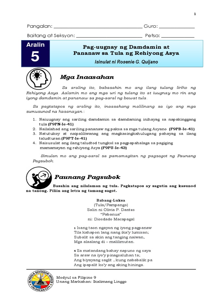 Filipino 9 Week 5 1 | PDF