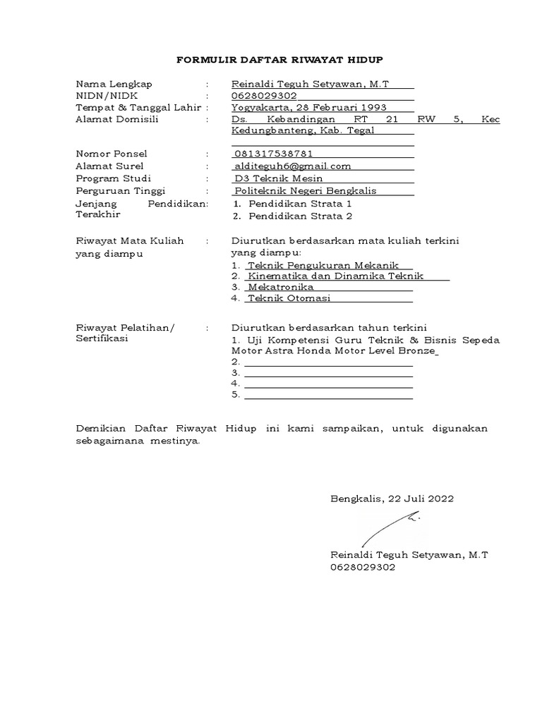 Skema C - LPDP - Template Dan Contoh Dokumen - CV | PDF