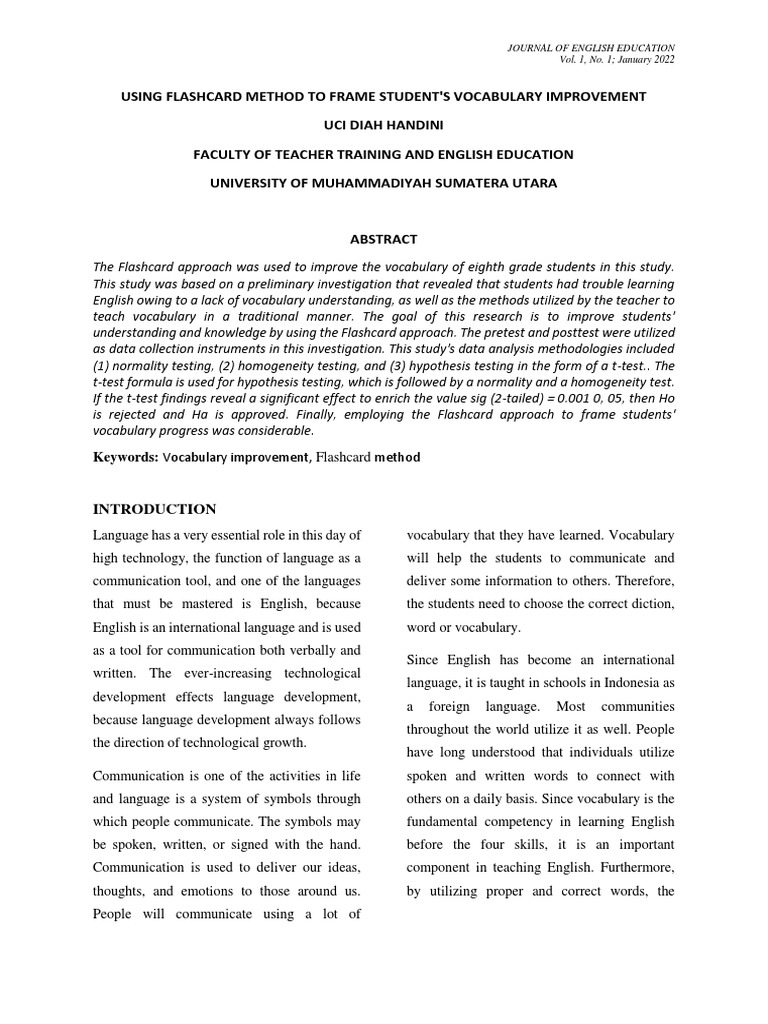Journal of USING FLASHCARD METHOD TO FRAME STUDENT | PDF | Teaching ...