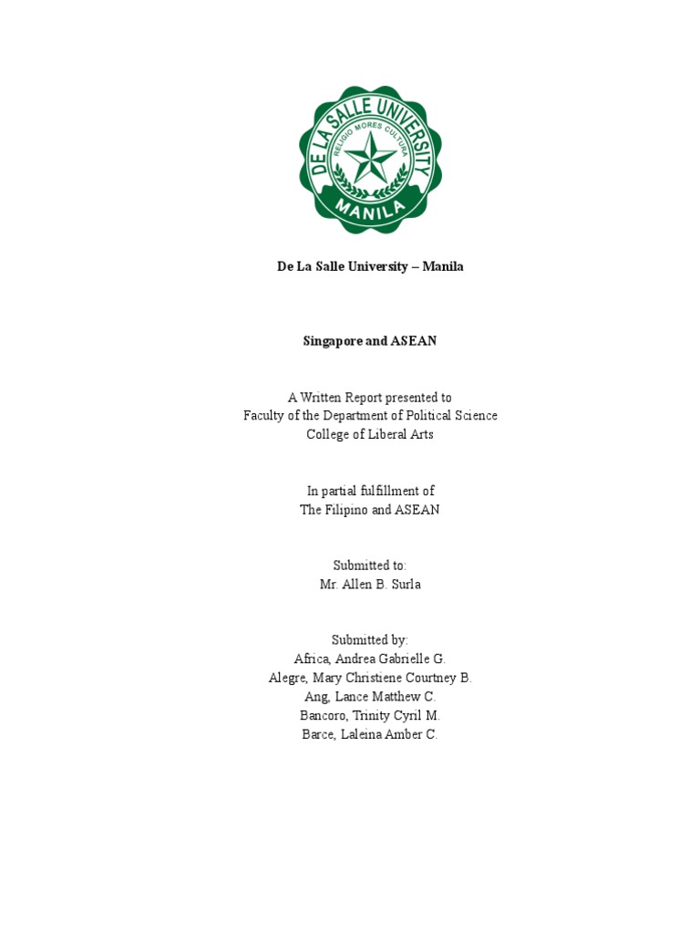 (LCASEAN - Y13) Group 1 - Singapore - Written Report | PDF