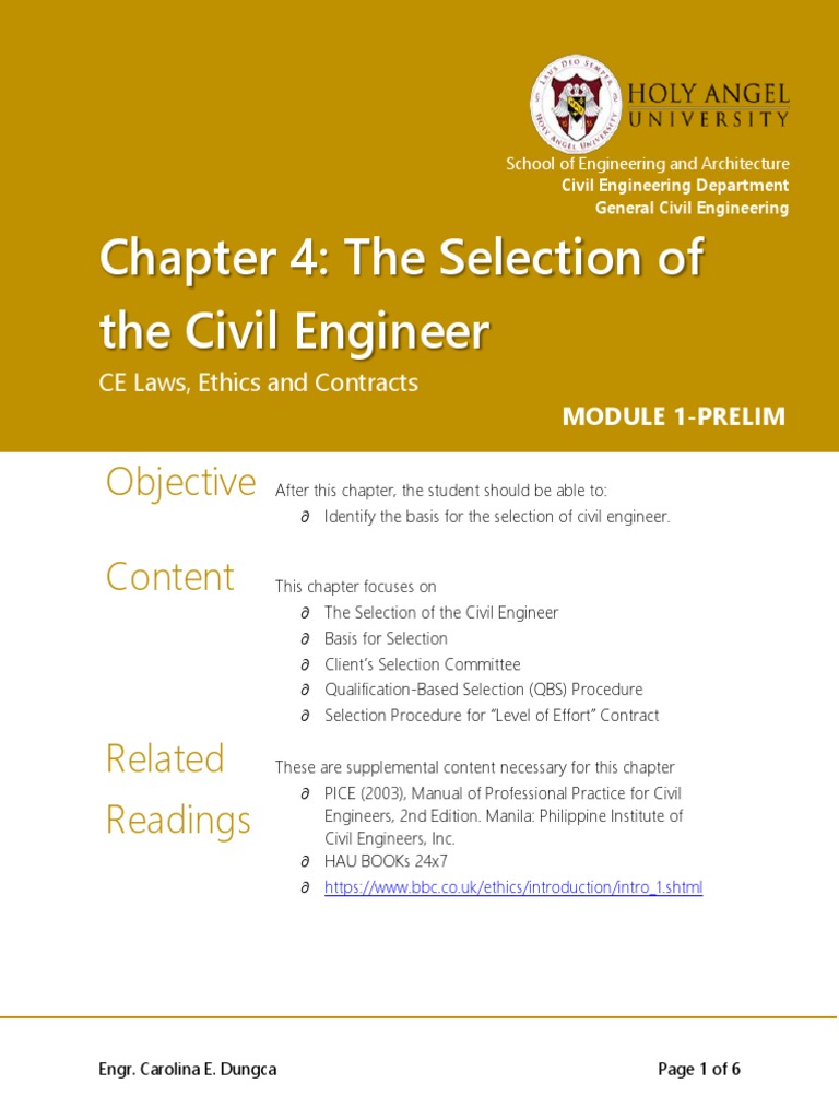 Module 1-Chapter 4 The Selection of The Civil Engineer | PDF | Request For Proposal | Engineer