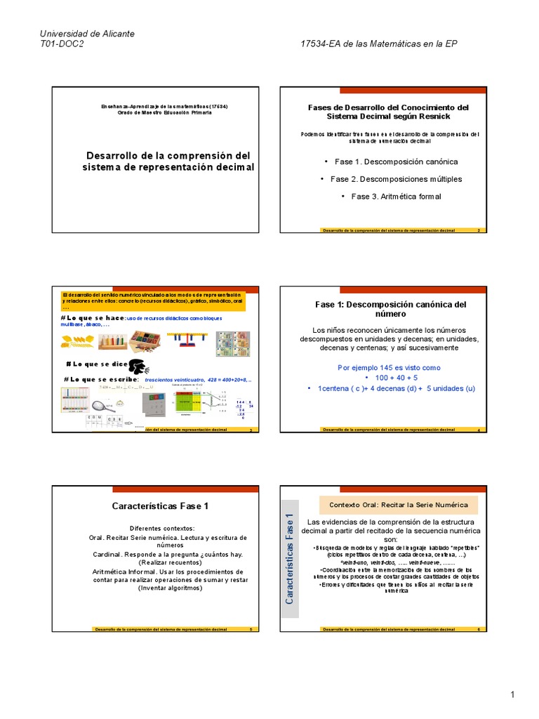 T01-DOC2-DesarrolloComprensionSN y Modos de Representacion (21-22) | PDF | Números | Decimal