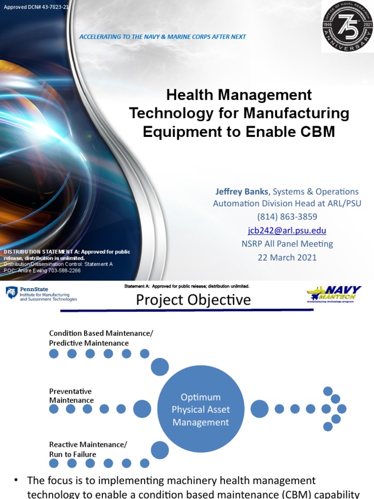 ManTech Project Health Management Technology For Manufacturing Equipment To Enable CBM | PDF ...