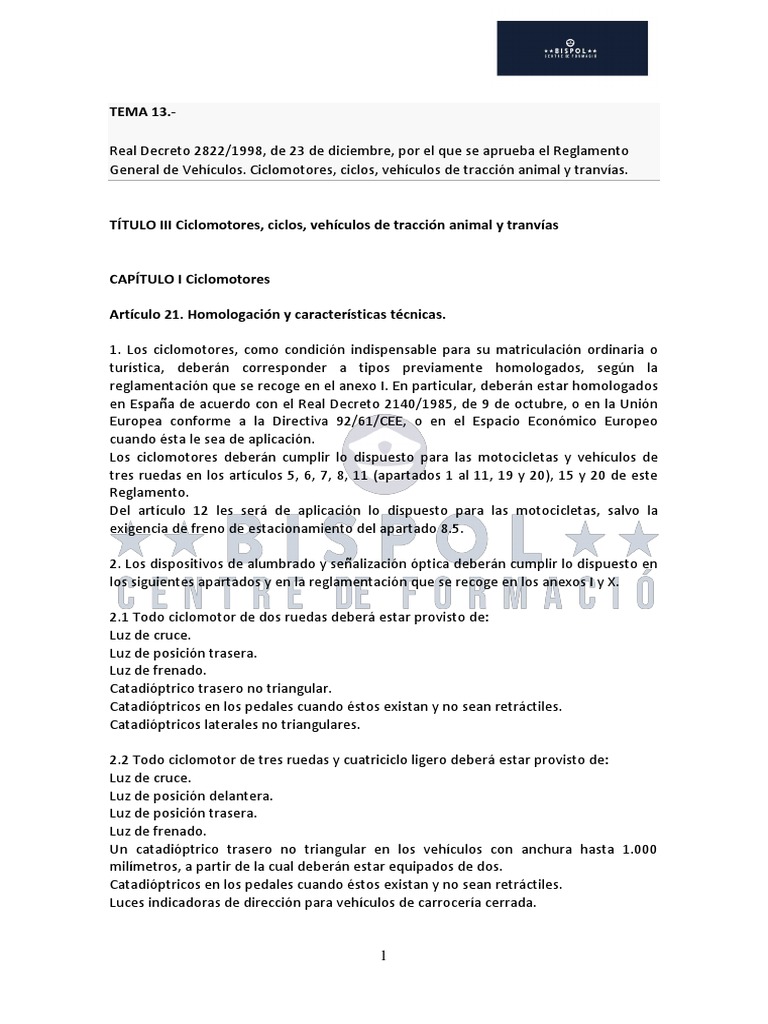 Real Decreto 2822-1998, de 23 de Diciembre, Por El Que Se Aprueba El ... Real Decreto 2822-1998, de 23 de Diciembre, Por El Que Se Aprueba El ...