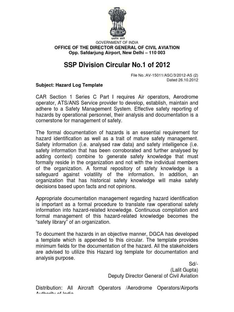 #2 - SSP1 - 2012 Hazard Log Template | PDF | Risk | Hazards